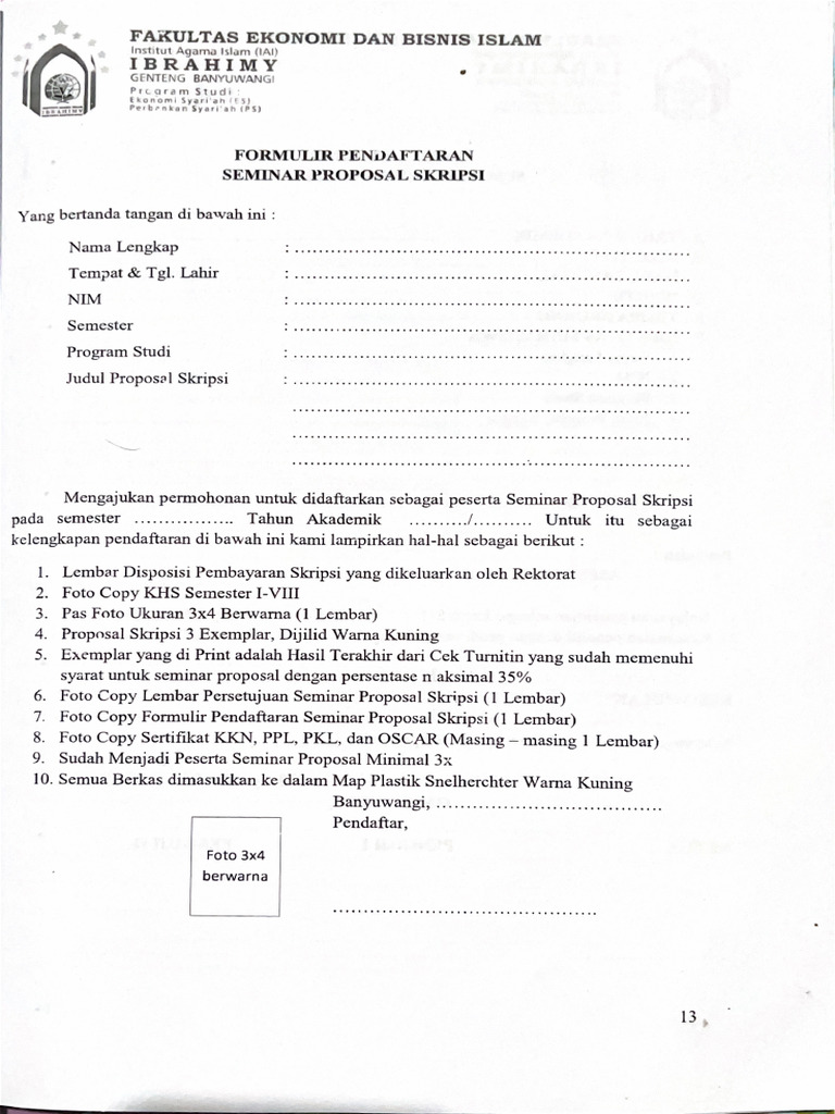 Formulir Pendaftaran Sempro | PDF