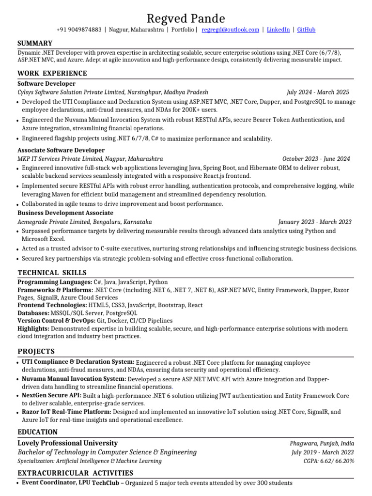 Resume Professional Template Software Engineer | PDF | Microsoft Azure | Microsoft Sql Server