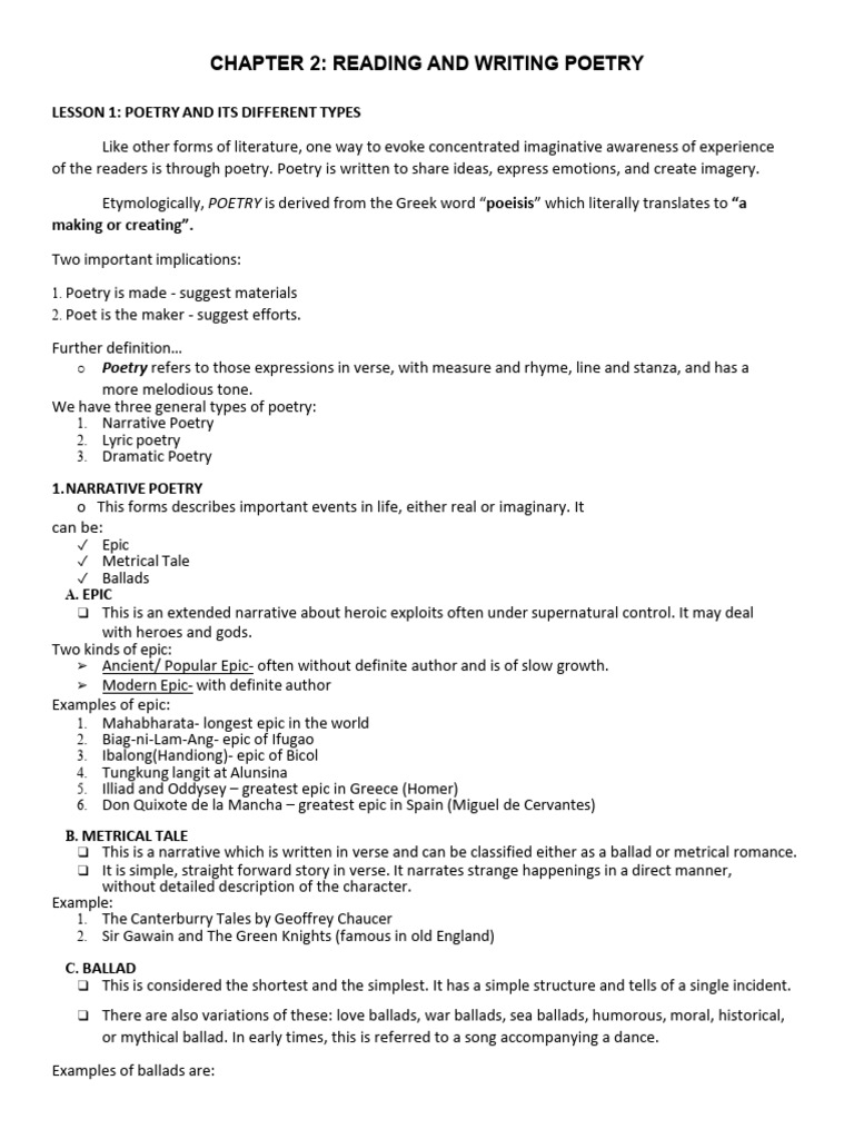 Types and Elements of Poetry Explained | PDF | Poetry | Metre (Poetry)