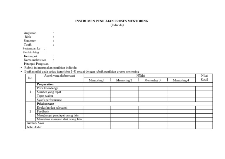 Instrumen Penilaian Proses Mentoring Individu | PDF