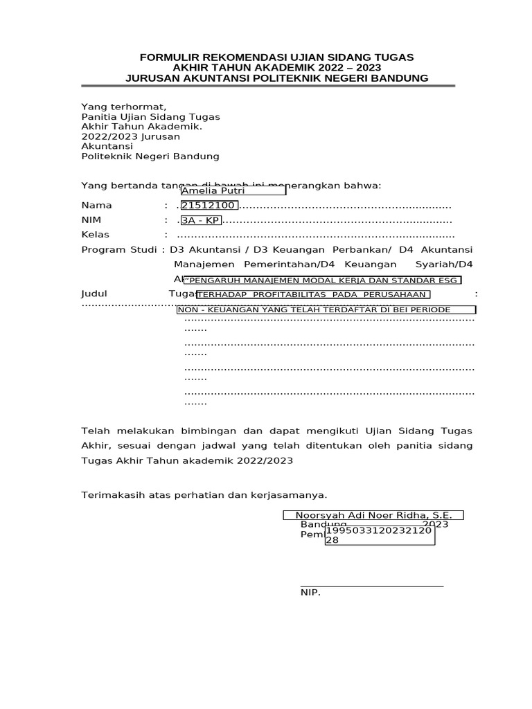 FORMULIR REKOMENDASI - Amel | PDF