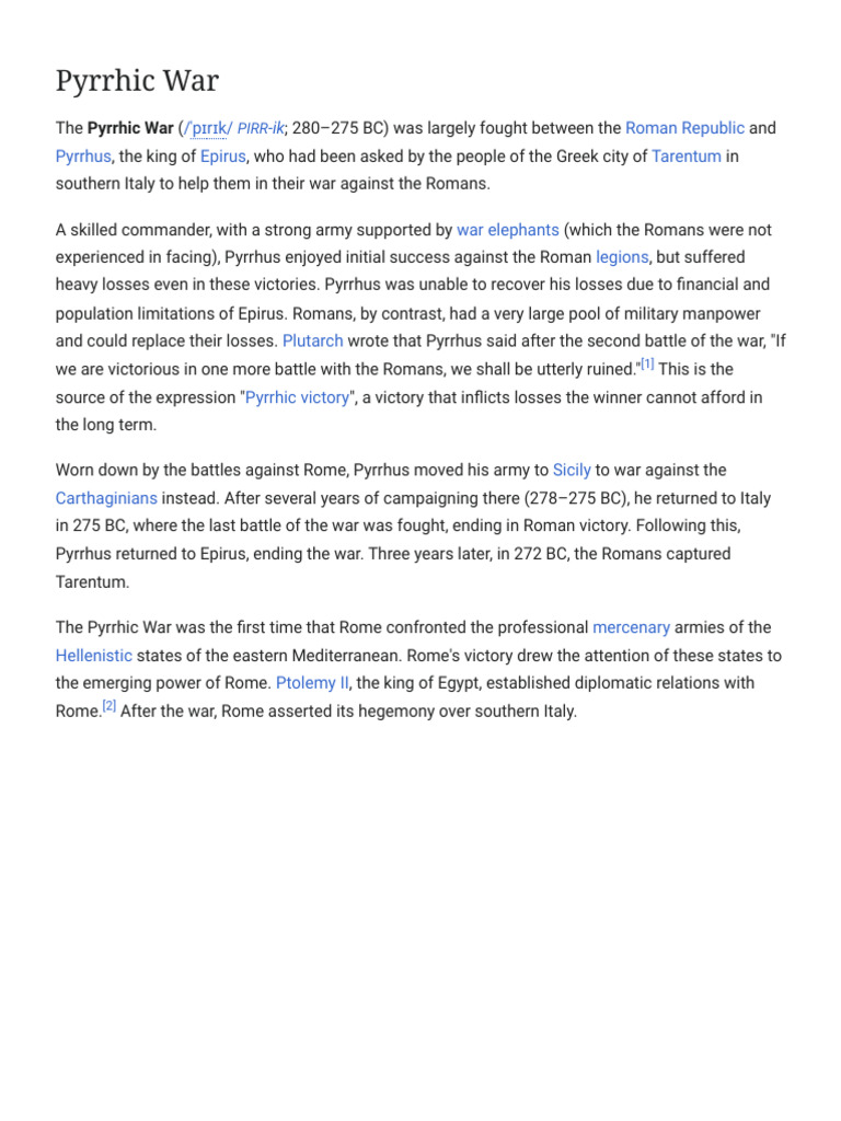 Pyrrhic War - Wikipedia | PDF | 1st Millennium Bc Conflicts | Ancient Rome