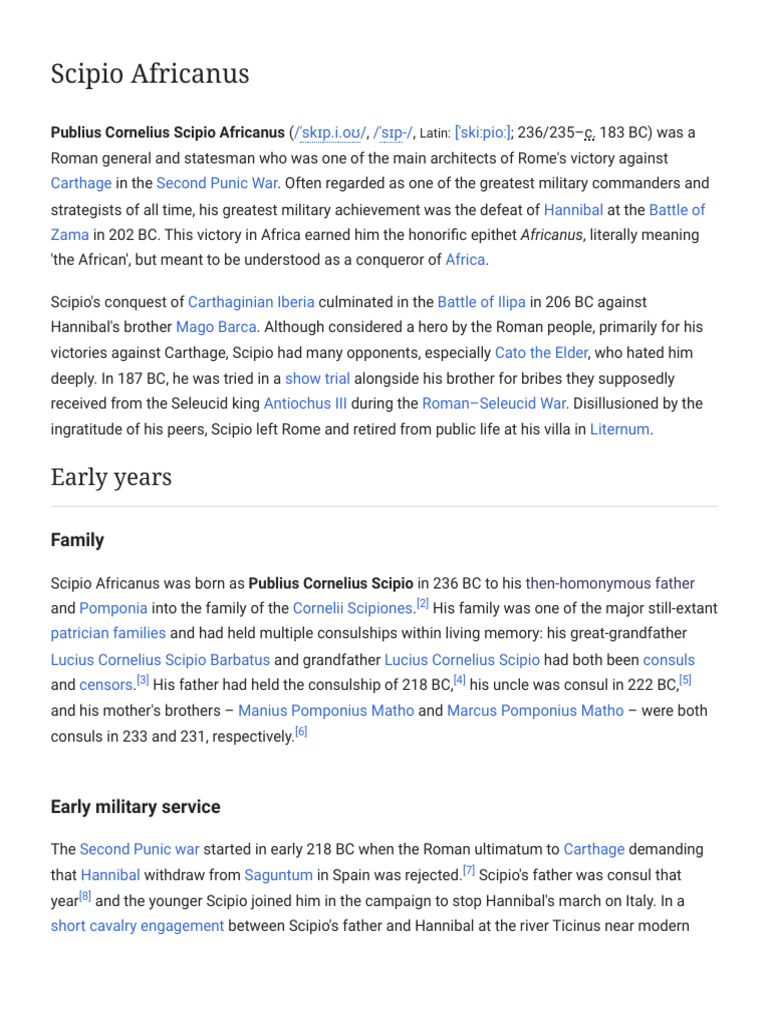 Scipio Africanus: Roman General Biography | PDF | Scipio Africanus ...