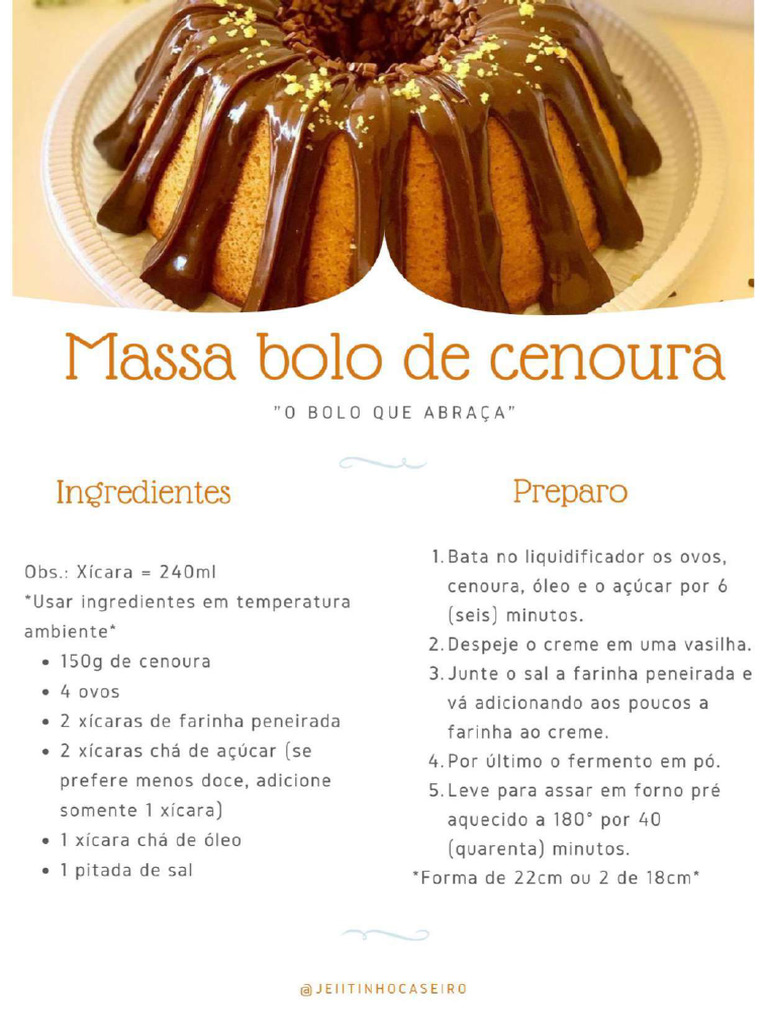 Receita Massa Bolo de Cenoura | PDF