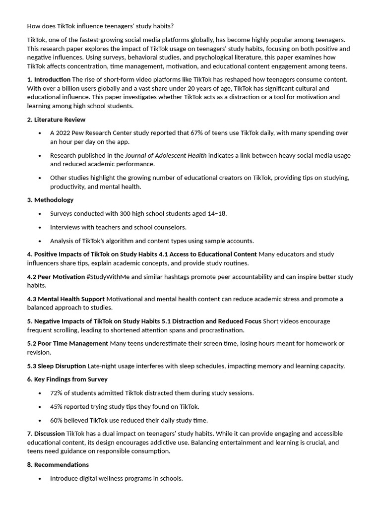 TikTok's Impact on Teen Study Habits | PDF | Adolescence | Social Media