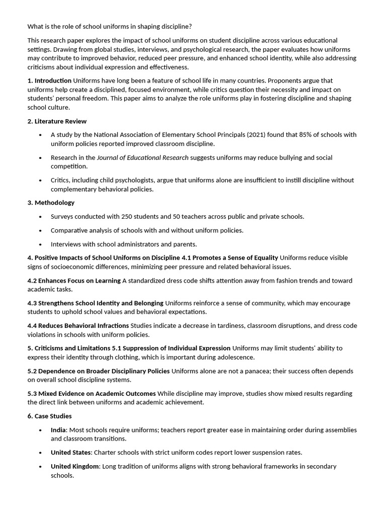 What Is The Role of School Uniforms in Shaping Discipline | PDF ...