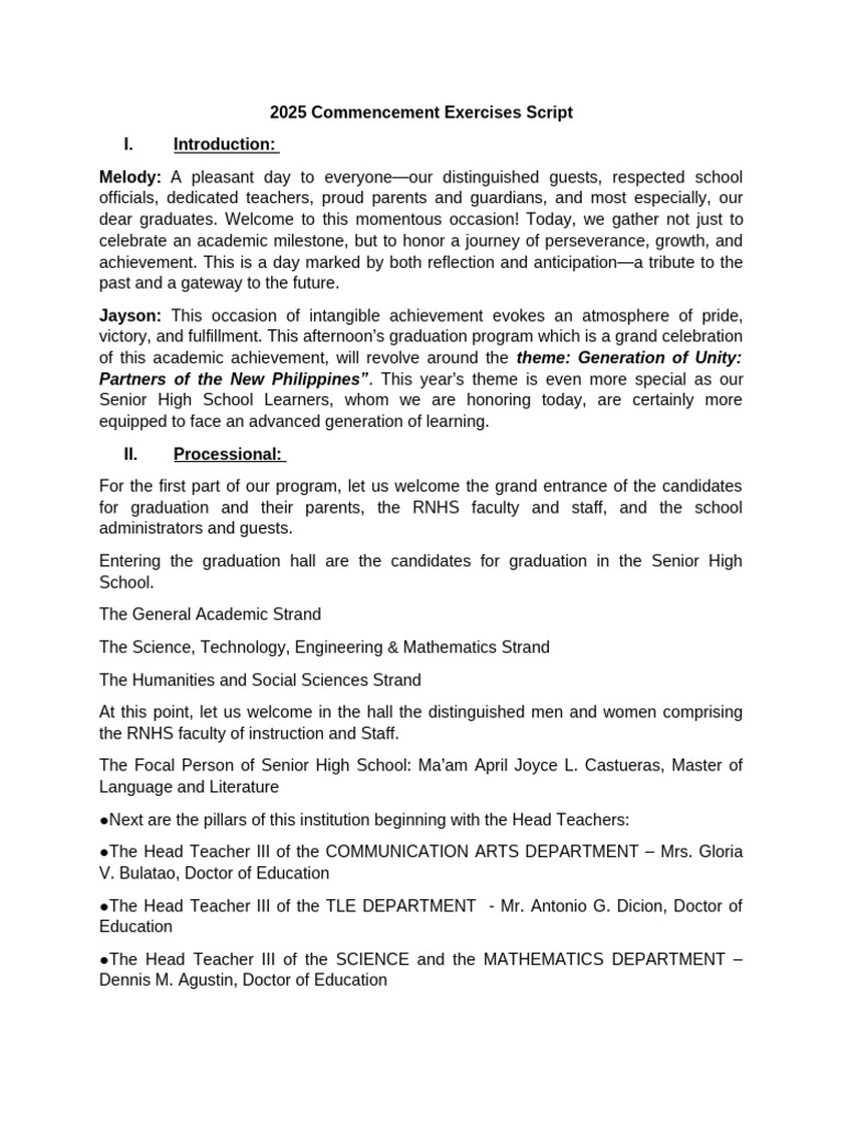 2025 Commencement Exercises Script | PDF