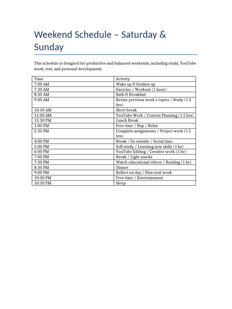 Balanced Weekend Schedule | PDF