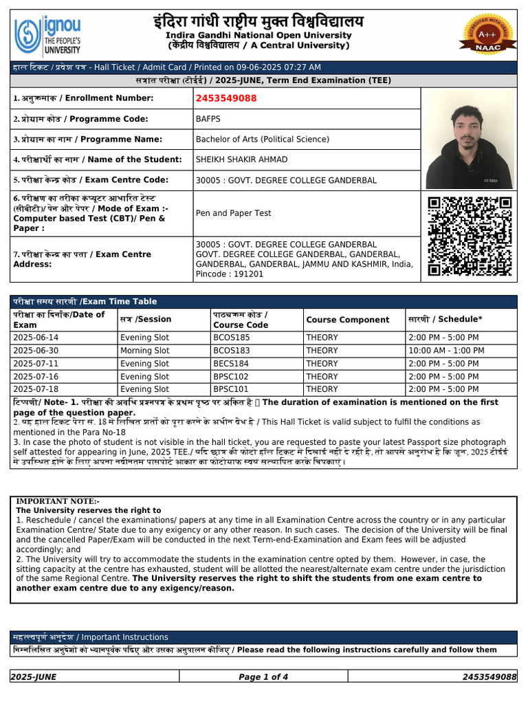 Admit Card 2453549088 | PDF