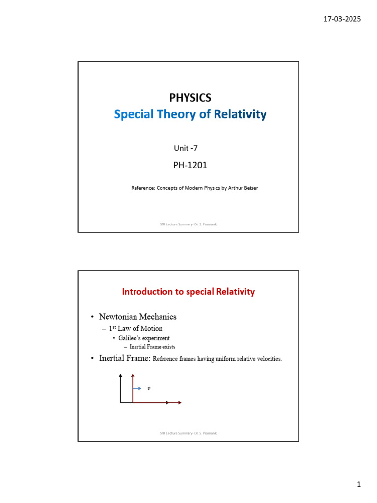 05 Week-7 8 Lecture-STR | PDF | Classical Mechanics | Special Relativity