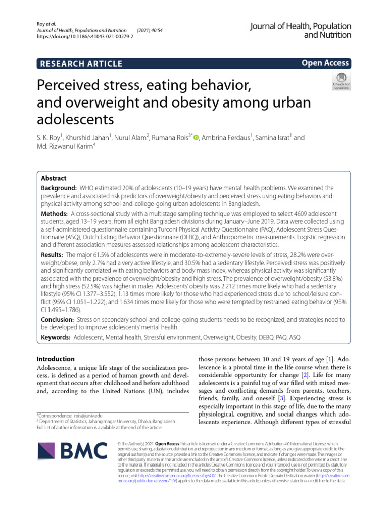 Perceived Stress, Eating Behavior, and Overweight and Obesity Among ...
