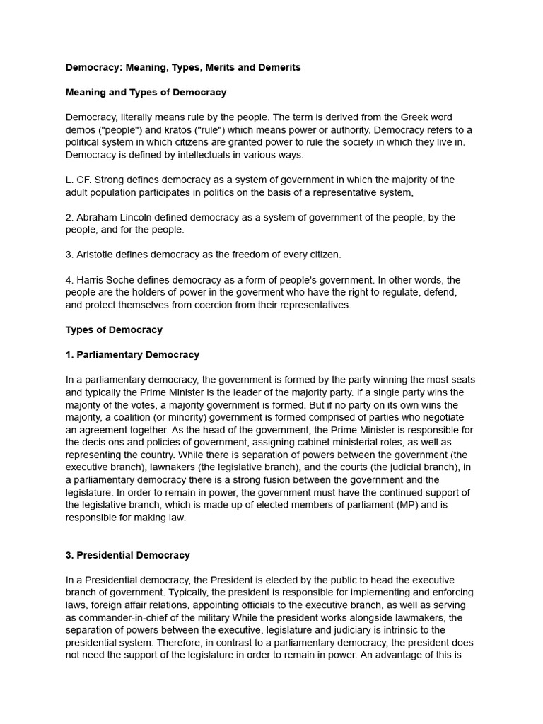 Democracy - Meaning, Types, Merits and Demerits | PDF | Democracy ...
