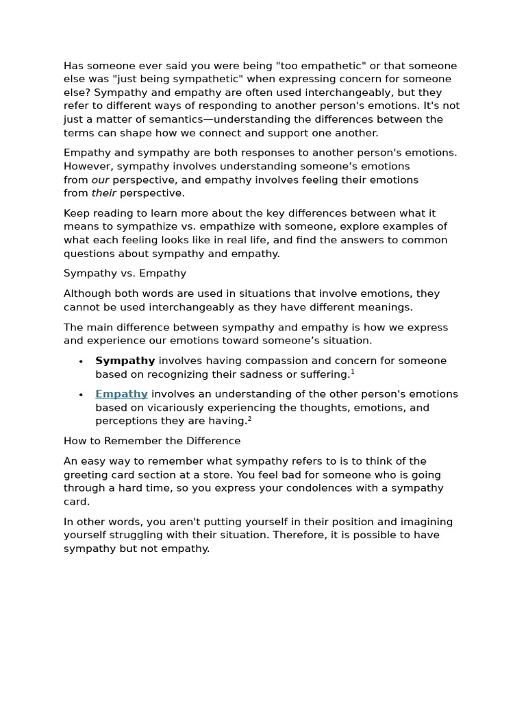 Understanding Empathy vs. Sympathy | PDF