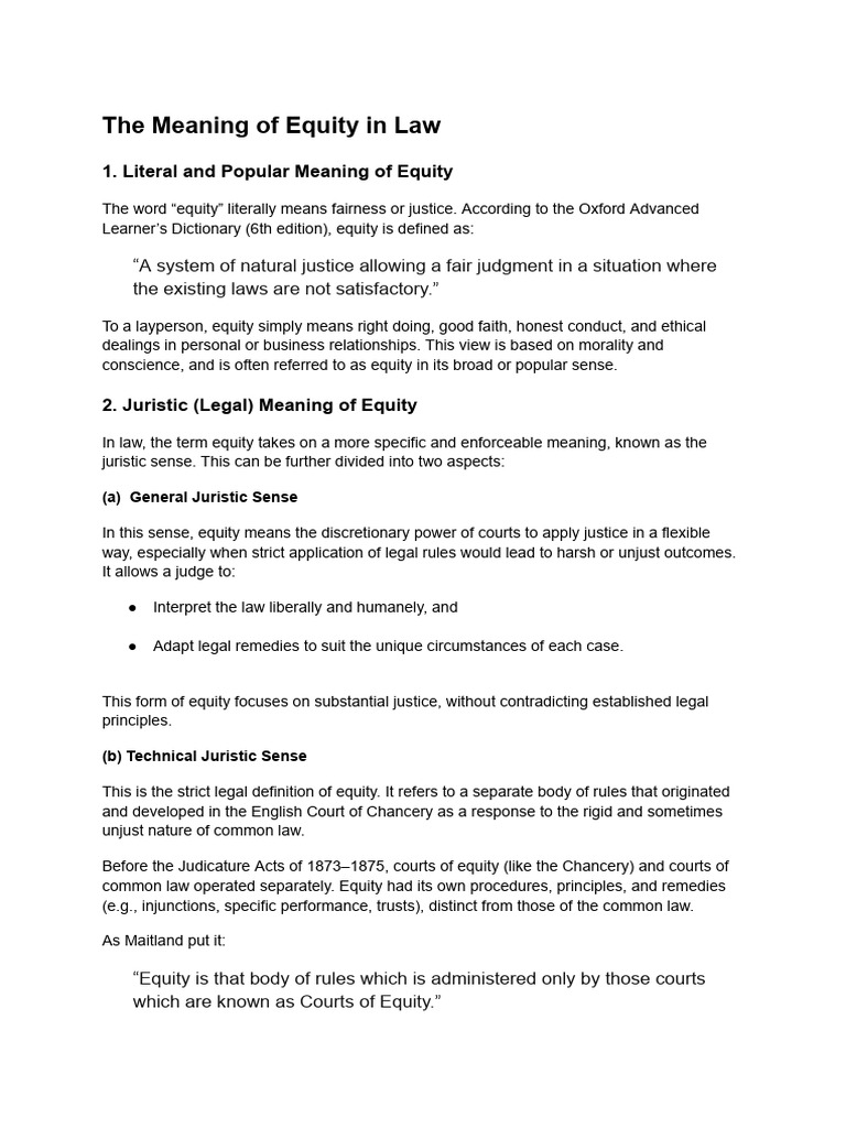 Understanding Equity in Law | PDF | Equity (Law) | Common Law