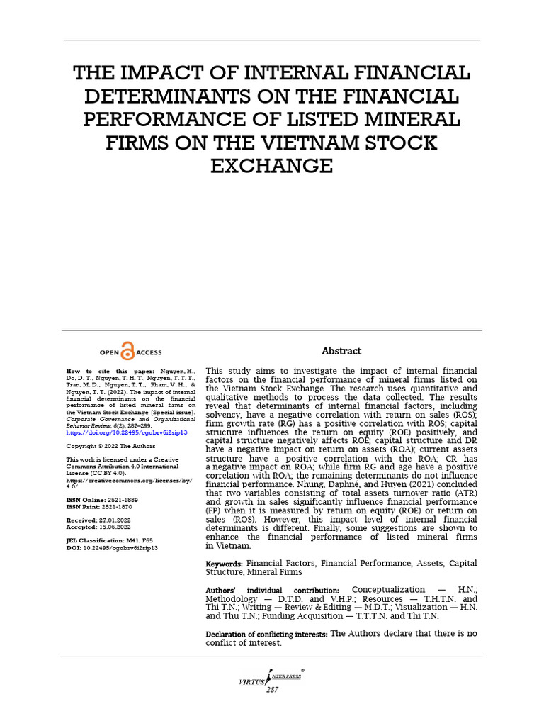 Internal Financial Factors and Mineral Firms | PDF | Coefficient Of ...