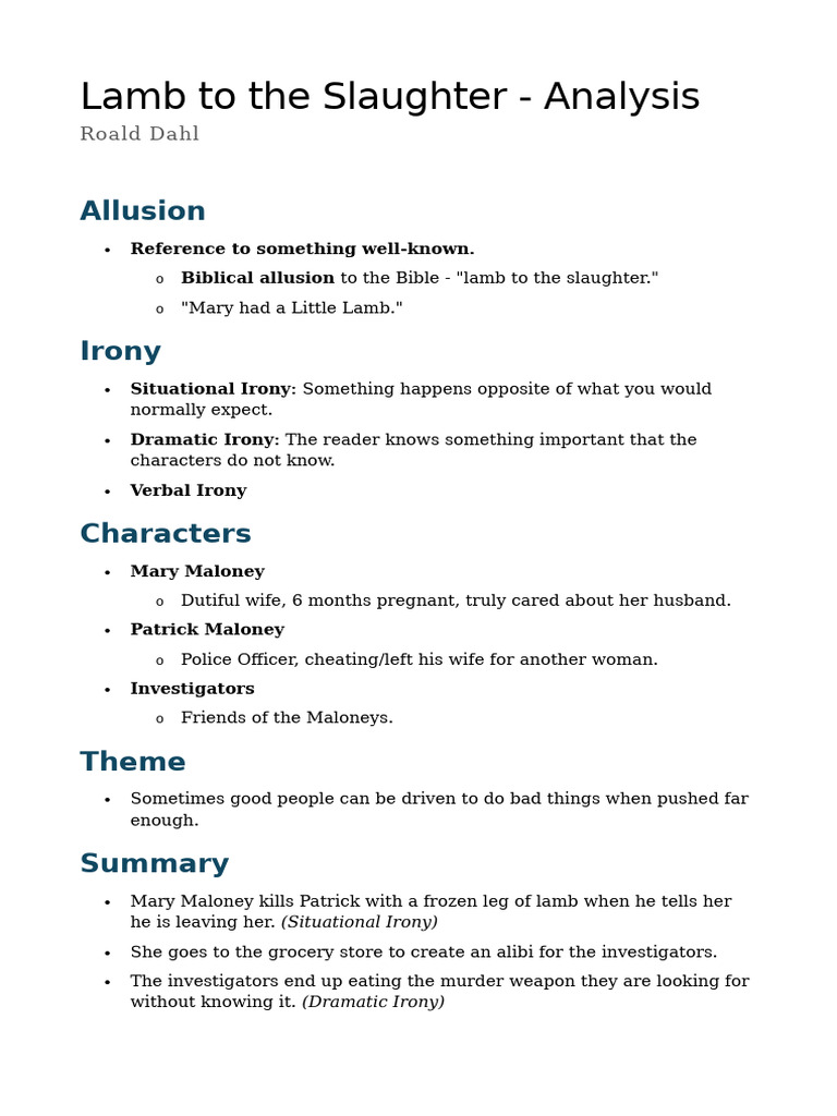 Lamb to the Slaughter Analysis | PDF