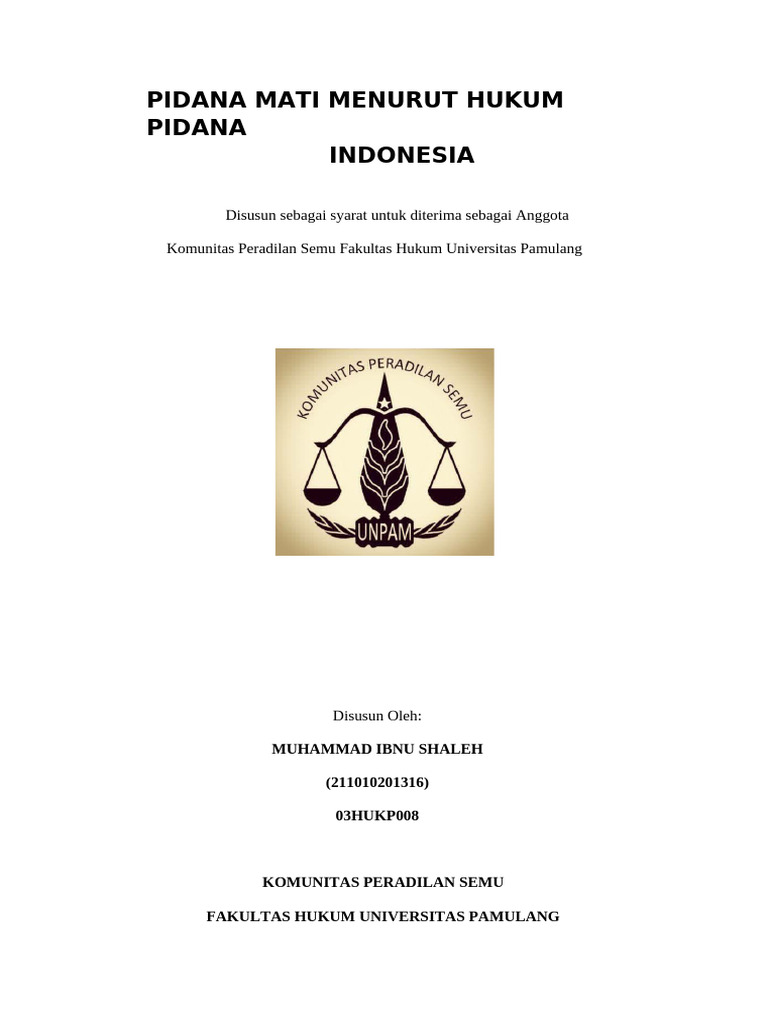 Pidana Mati Menurut Hukum Pidana Indonesia | PDF