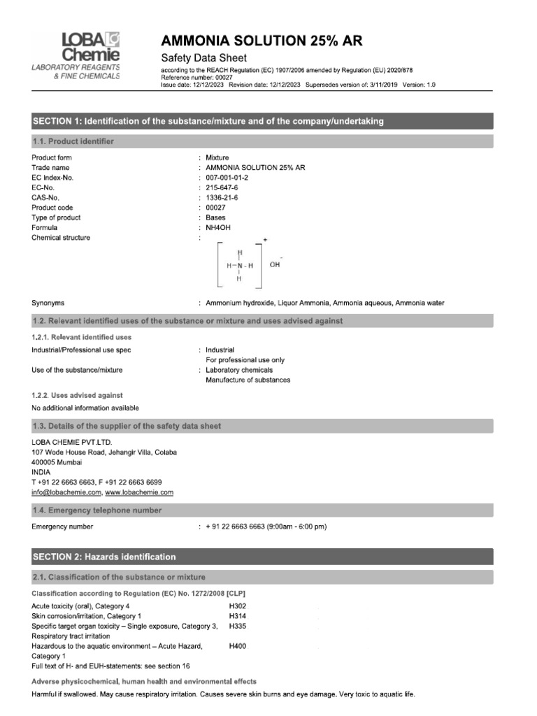 Ammonia Solution 25% MSDS | PDF