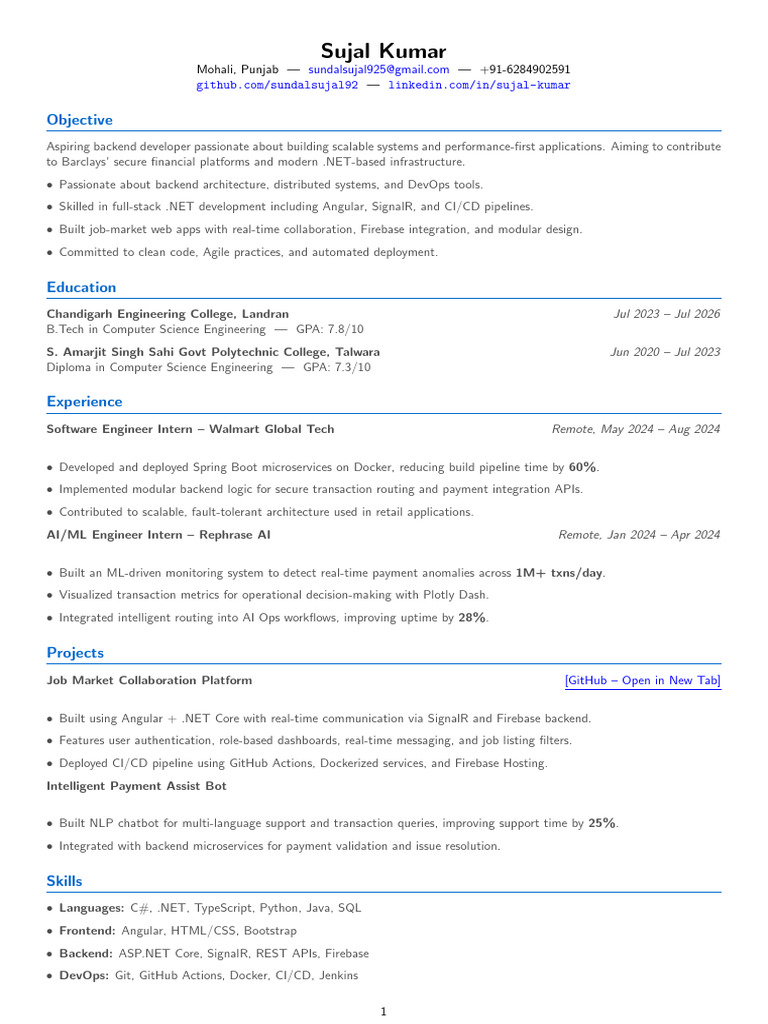 Morgan Stanley Resume of Sujal Kumar | PDF | Computing | Software ...