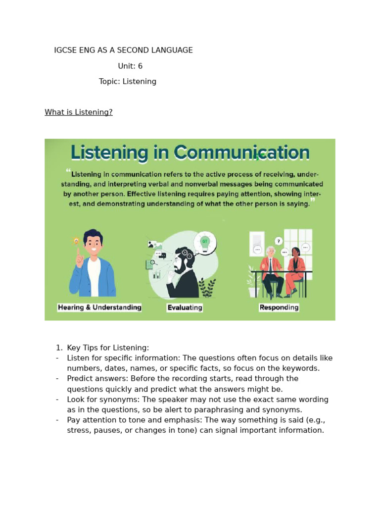 IGCSE ESL Listening Strategies | PDF