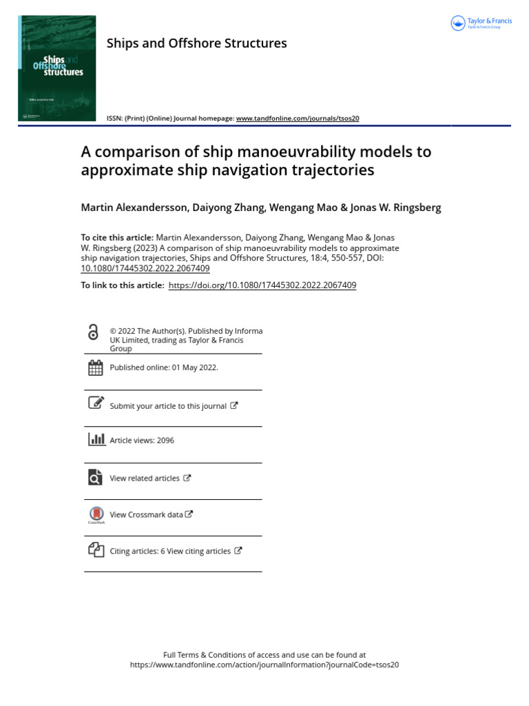 A Comparison of Ship Manoeuvrability Models To Approximate Ship Navigation Trajectories | PDF ...
