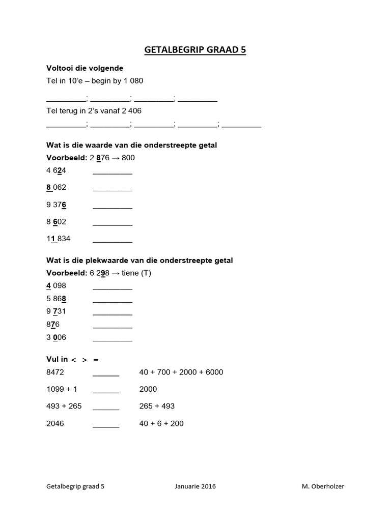 Getalbegrip Werkkaart Graad 5 | PDF