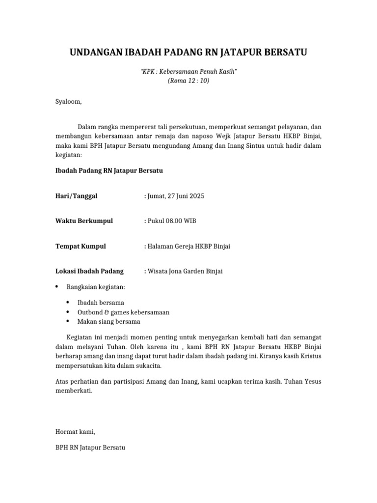 Undangan Ibadah Padang Sintua | PDF