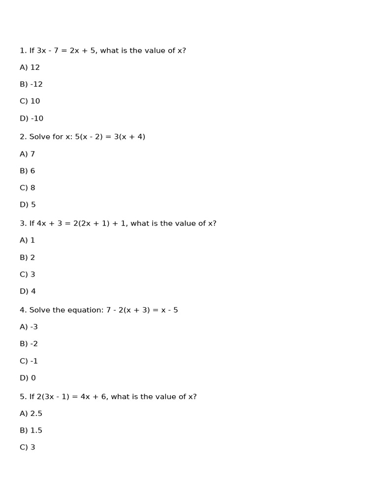 SAT Algebra Questions | PDF