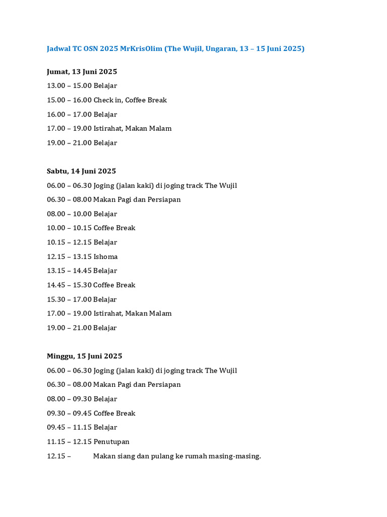 Jadwal TC Osn 2025 - 250612 - 123709 | PDF
