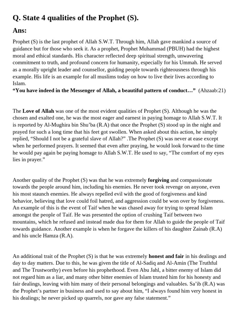 Qualities of The Prophet S.A.W | PDF | Muhammad | Prophets And ...