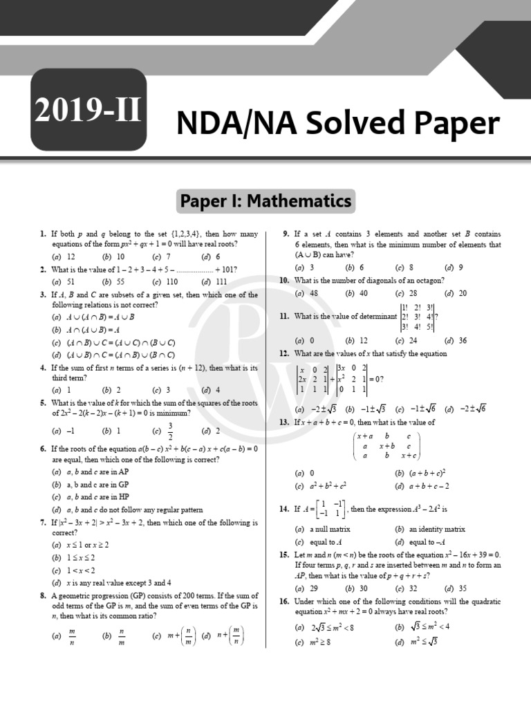 2019 NDA 10 Mock and 10 Solved Papers | PDF | Variance | Mathematics