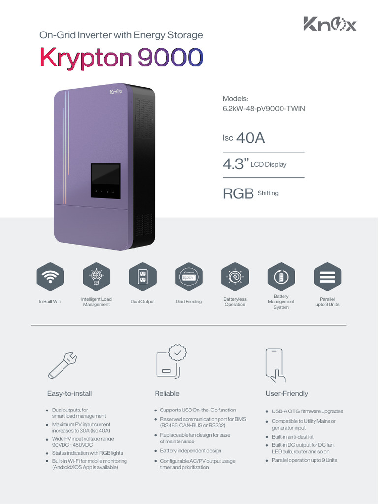 Knox Krypton 6 2kw PV 9000 Hybrid | PDF | Alternating Current | Battery ...