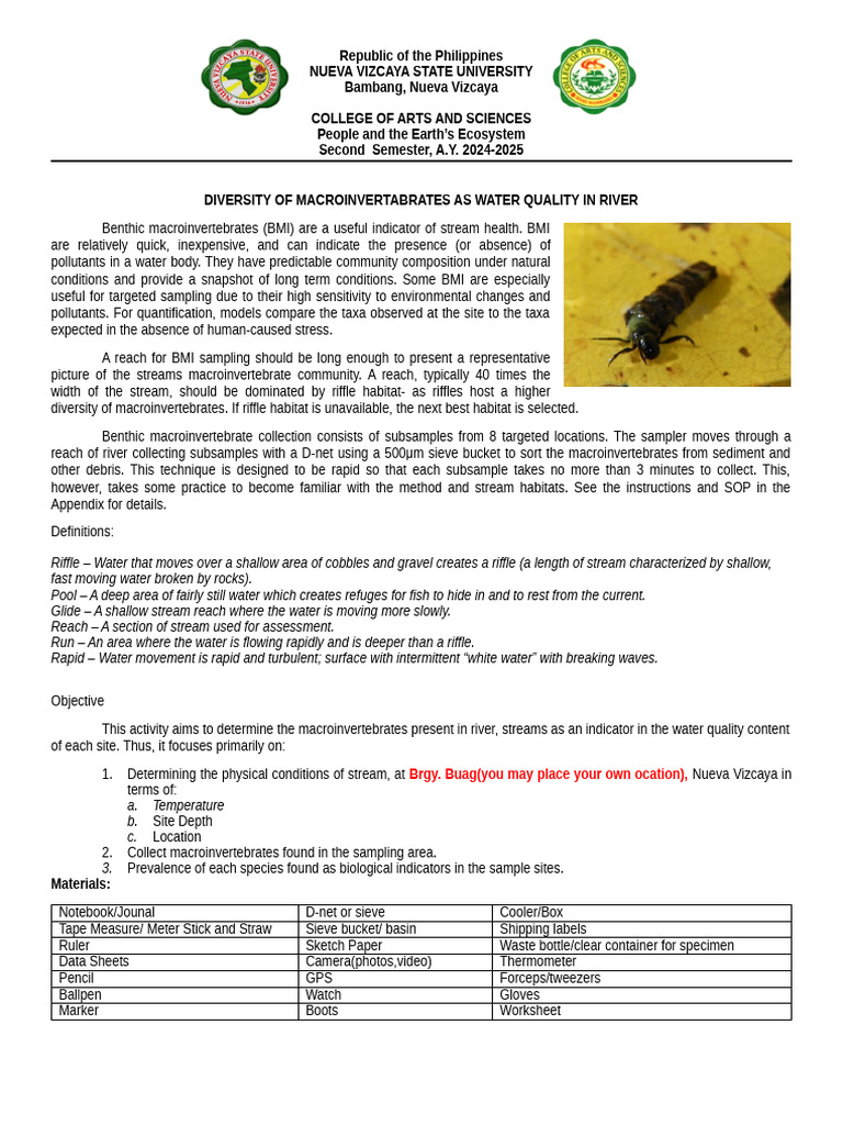 Macroinvertebrate Diversity for Water Quality | PDF | Stream | Habitat