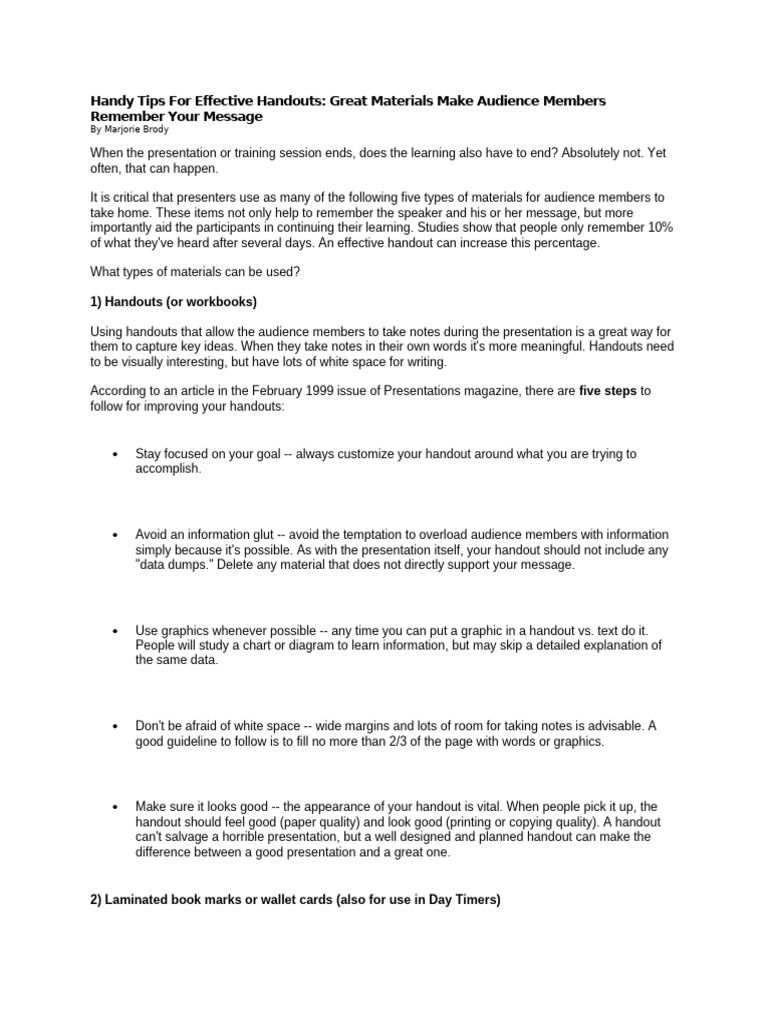 Handy Tips For Effective Handouts | PDF | Typefaces | Microsoft Power Point