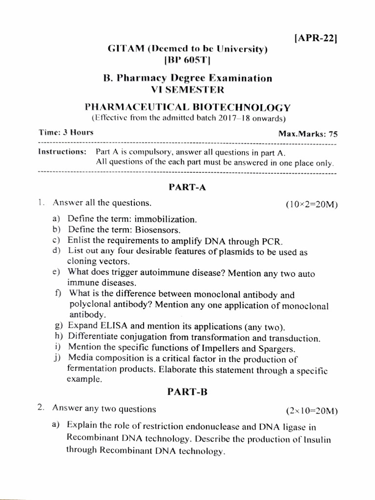 BP 605T PhBiotech April 22 | PDF | Recombinant Dna | Molecular Cloning