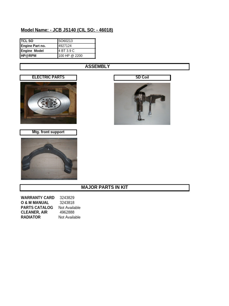 JCB Js140 Cil So-46018 | PDF
