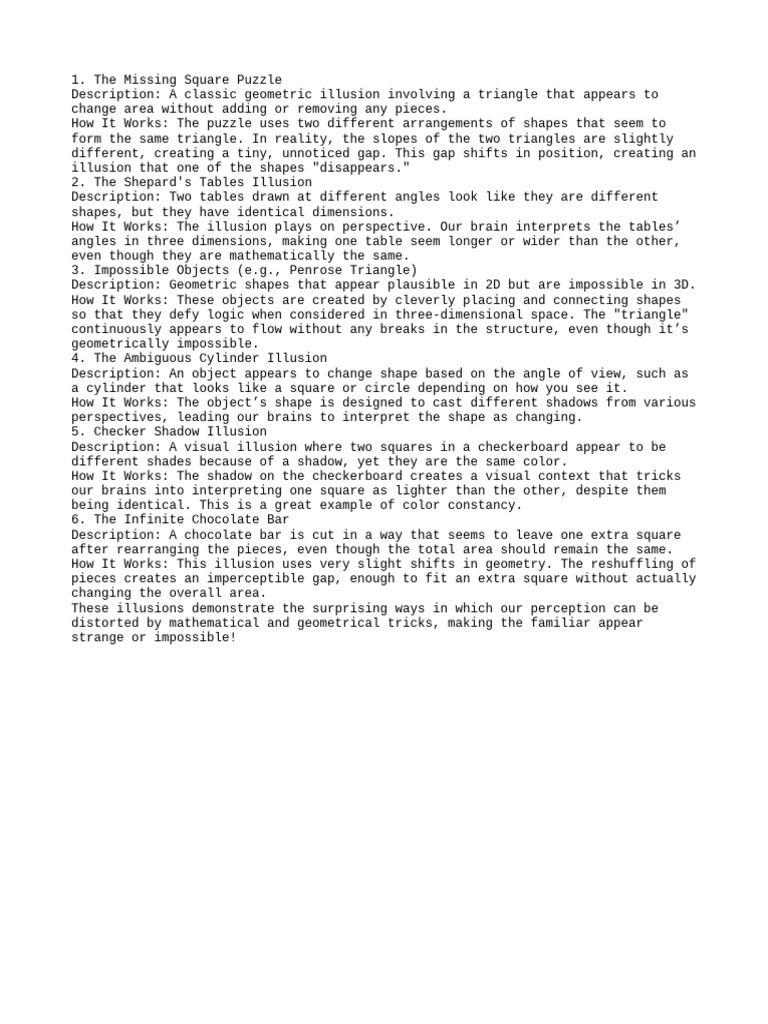 The Missing Square Puzzle | PDF | Illusion | Shape