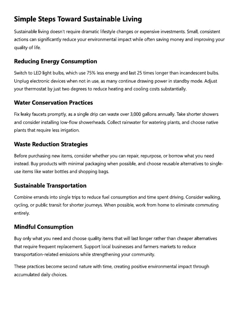 Simple Steps Toward Sustainable Living | PDF