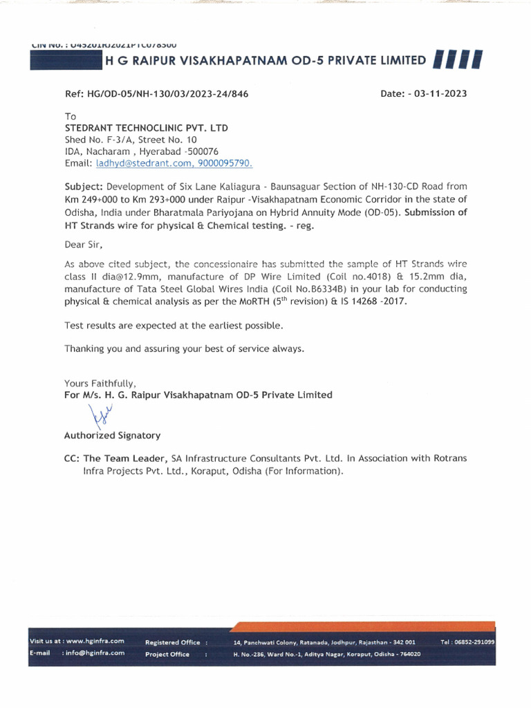 1136 - O - 03 - 846 - 3rd Party Testing of HT Strand | PDF