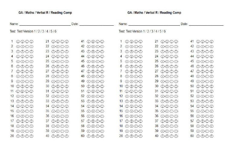 60 Bubble Answer Sheets | PDF