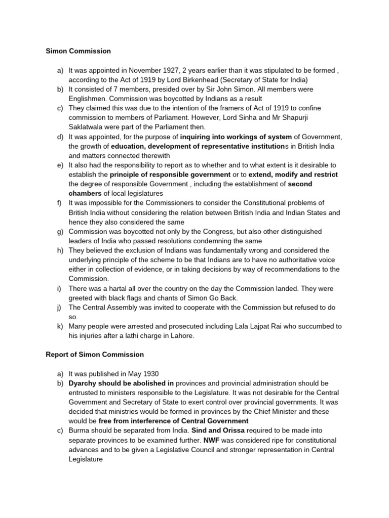 Simon Commission, Nehru Report, RTC | PDF | British India | Government