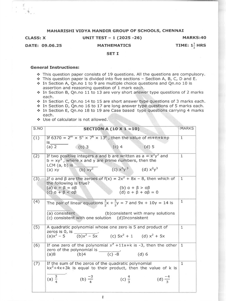 X Mathematics QP 9.6.2025 | PDF