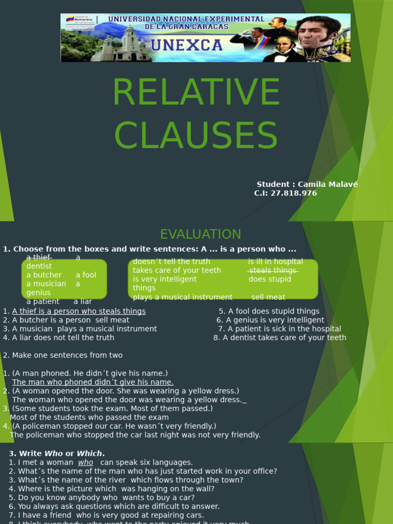 Relative Clauses Evaluation Exercise | PDF