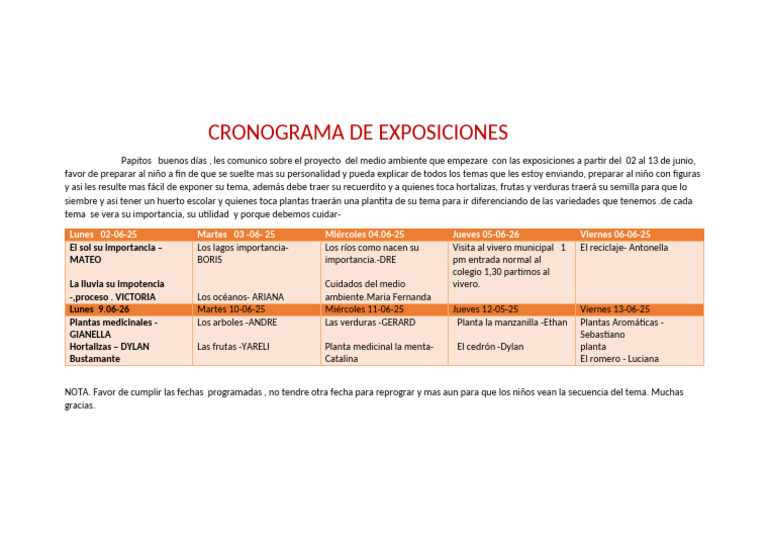 Cronograma de Exposiciones | PDF