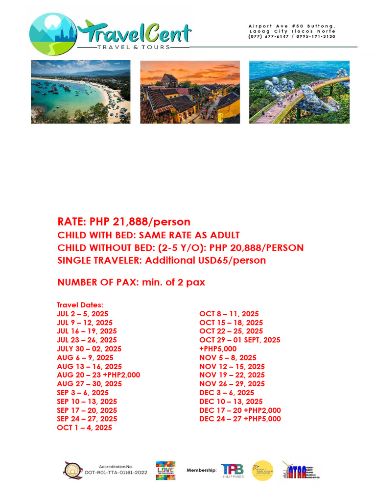 5d3n New Da Nang Charter Flight Via VJ Uos | PDF | Meal | Lunch