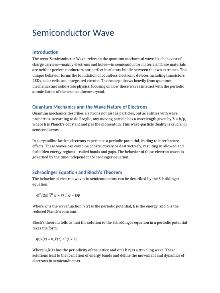 Semiconductor Wave Complete 6pages | PDF | Band Gap | Semiconductors