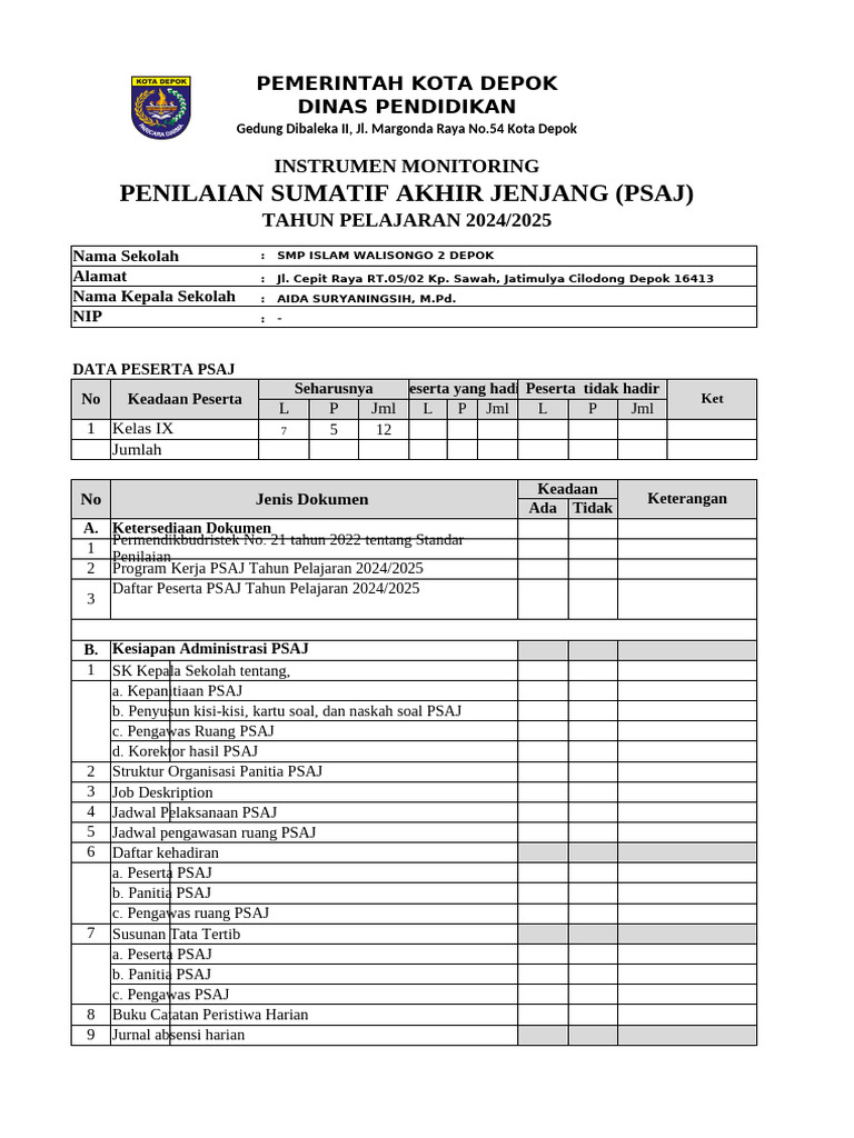 Instrumen PSAJ 2024-2025 | PDF