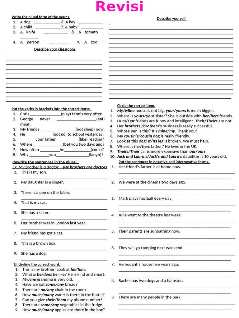 Revision Elementary Grammar Drills 106630 | PDF | Language Mechanics ...