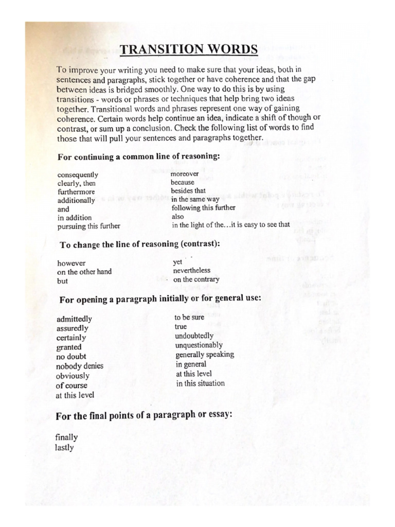 Transition Words | PDF