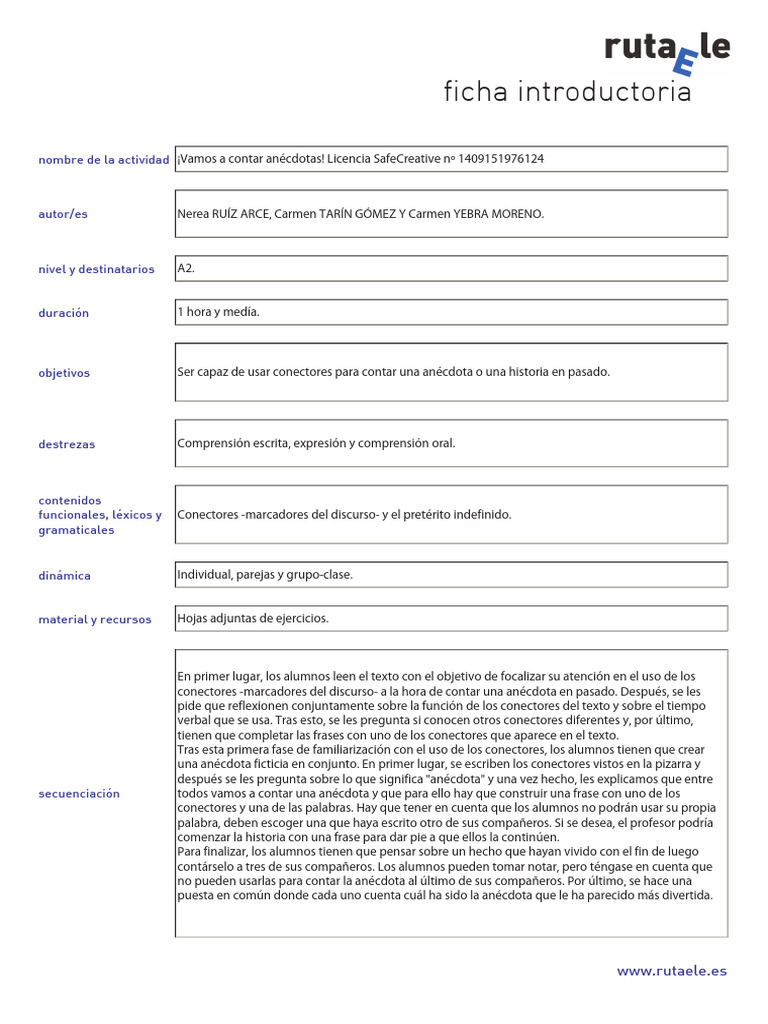 R9 COMECOCOS Conectores Vamos-A-contar-Anecdotas NCC A2 | PDF | Lingüística